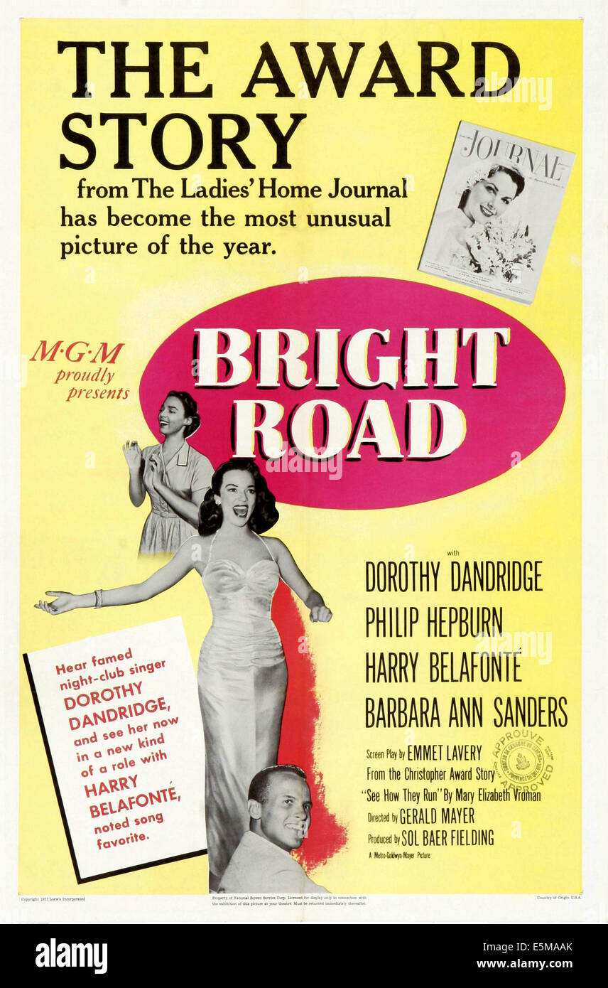 BRIGHT ROAD, U.S. poster art, Dorothy Dandridge (left and center ...