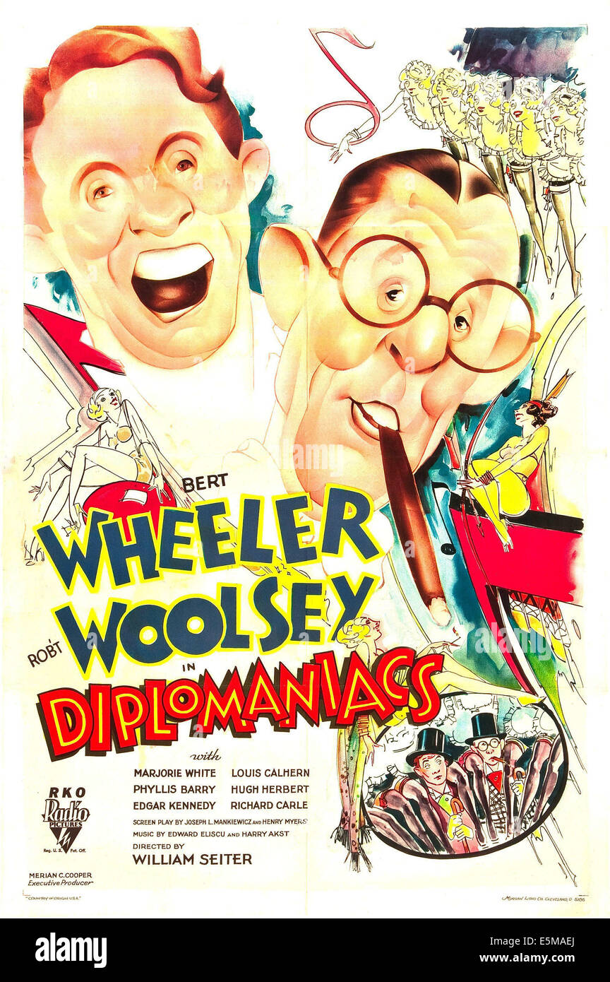 DIPLOMANIACS, US poster art, from left: Bert Wheeler, Robert Woolsey ...