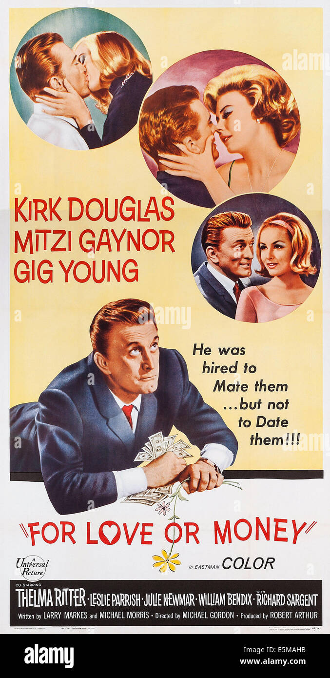 FOR LOVE OR MONEY, US poster art, Kirk Douglas with Mitzi Gaynor ...