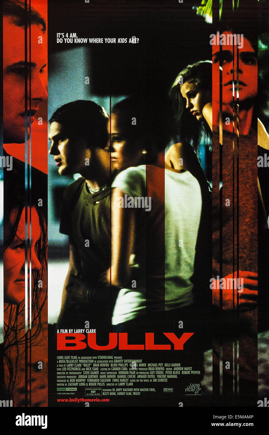 BULLY, US poster art, left from top: Brad Renfro, Rachel Miner; right ...