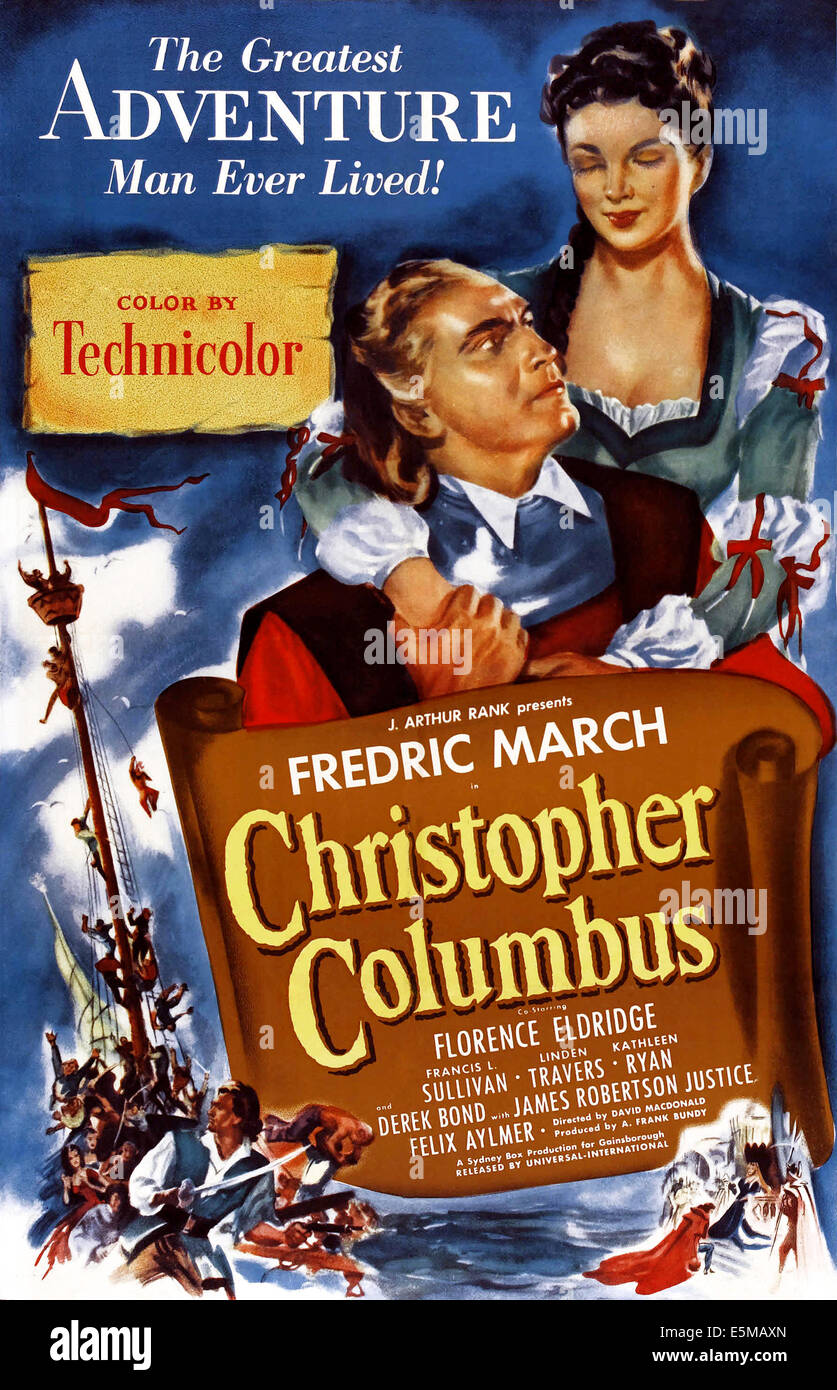 CHRISTOPHER COLUMBUS, U.S. poster art, from left: Fredric March ...