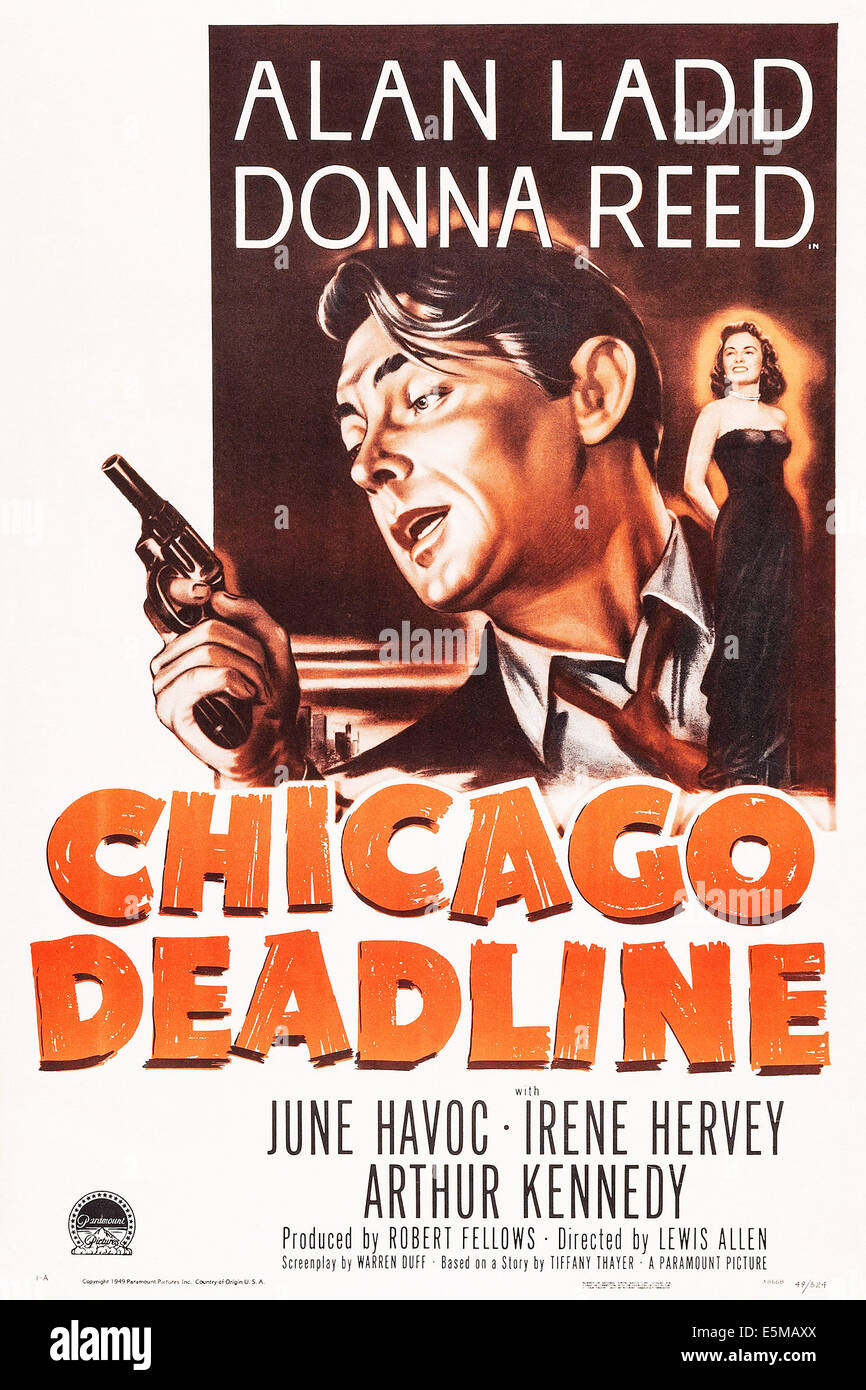 CHICAGO DEADLINE, l-r: Alan Ladd, Donna Reed on poster art, 1949 Stock ...