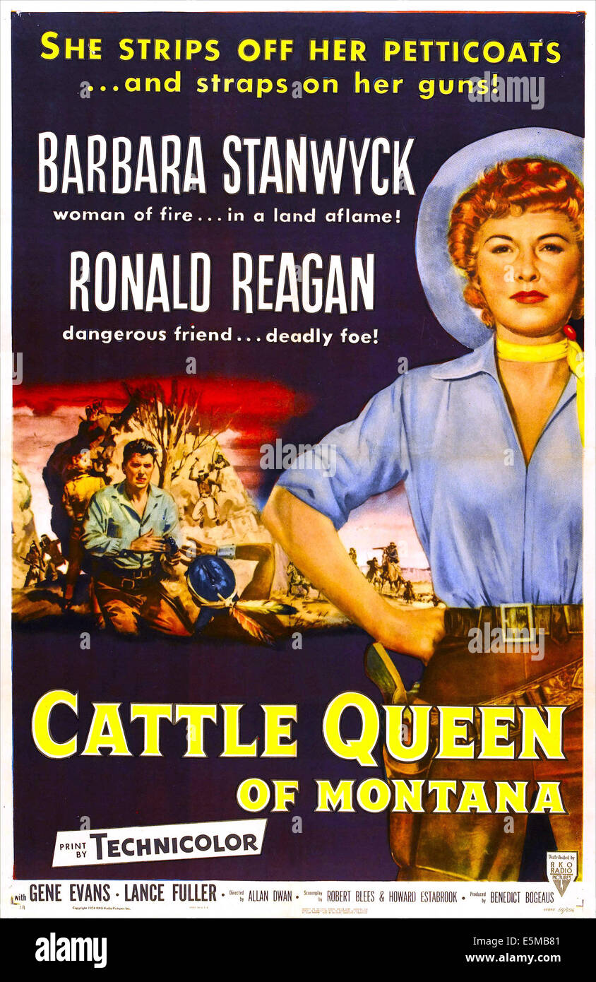 CATTLE QUEEN OF MONTANA, US poster, from left: Ronald Reagan, Barbara ...