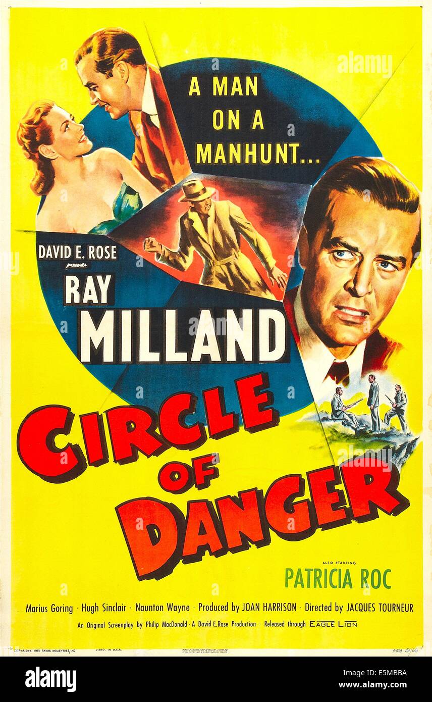 CIRCLE OF DANGER, British poster, faces from left: Ray Milland ...