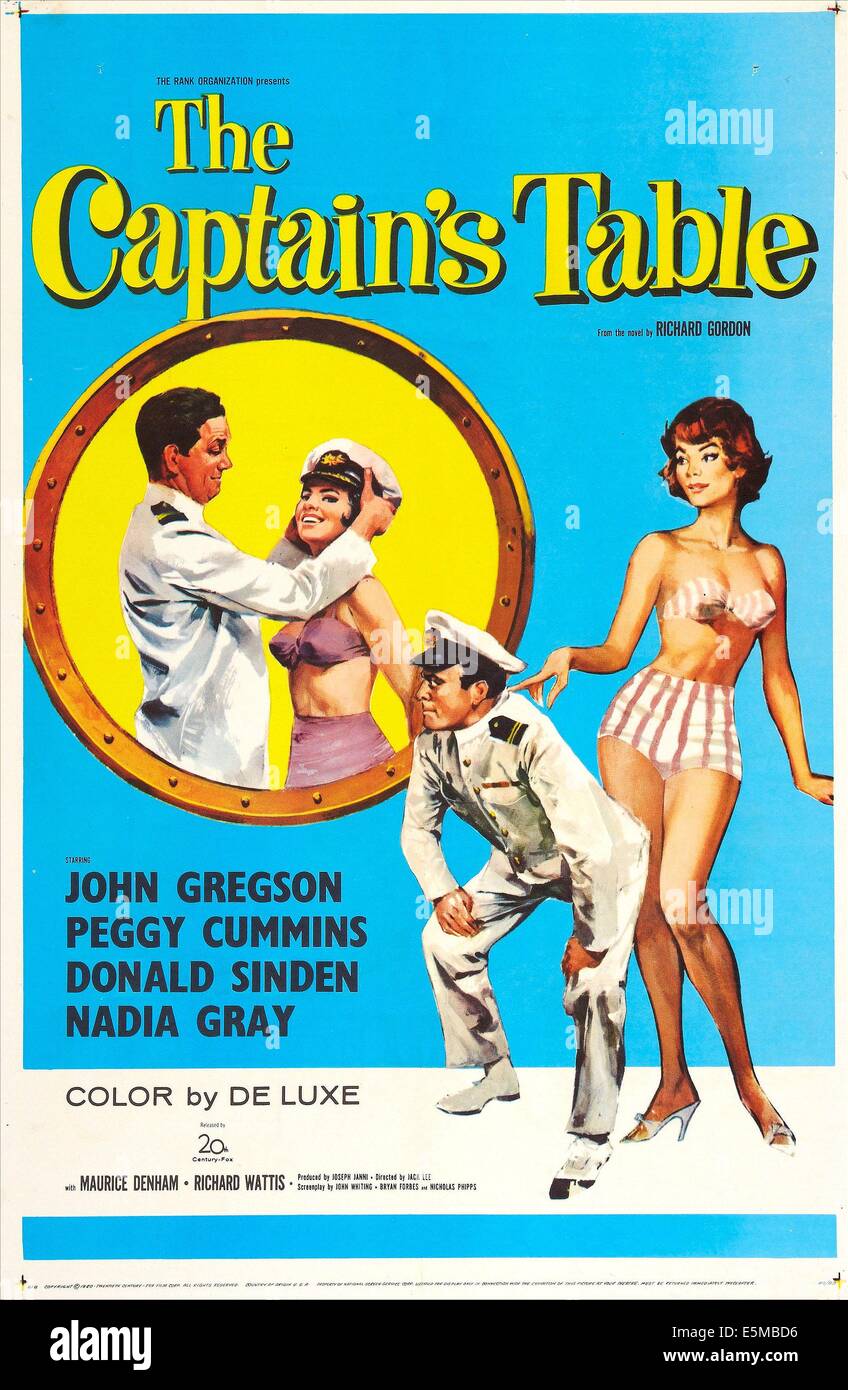 THE CAPTAIN'S TABLE, US poster, from left: John Gregson, Nadia Gray, 1959 Stock Photo - Alamy