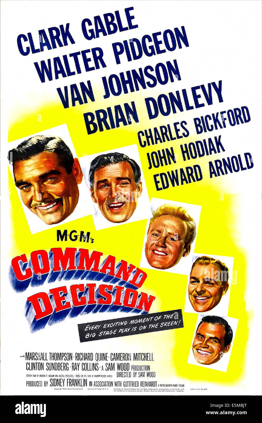 COMMAND DECISION, US poster, from left: Clark Gable, Walter Pidgeon ...