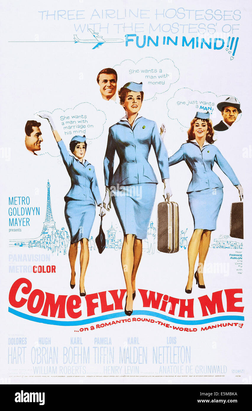 COME FLY WITH ME, US poster, from left: Hugh O'Brian, Pamela Tiffin ...