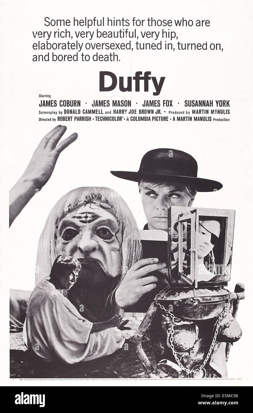 DUFFY, US poster, from left: James Coburn, Susannah York, 1968 Stock ...