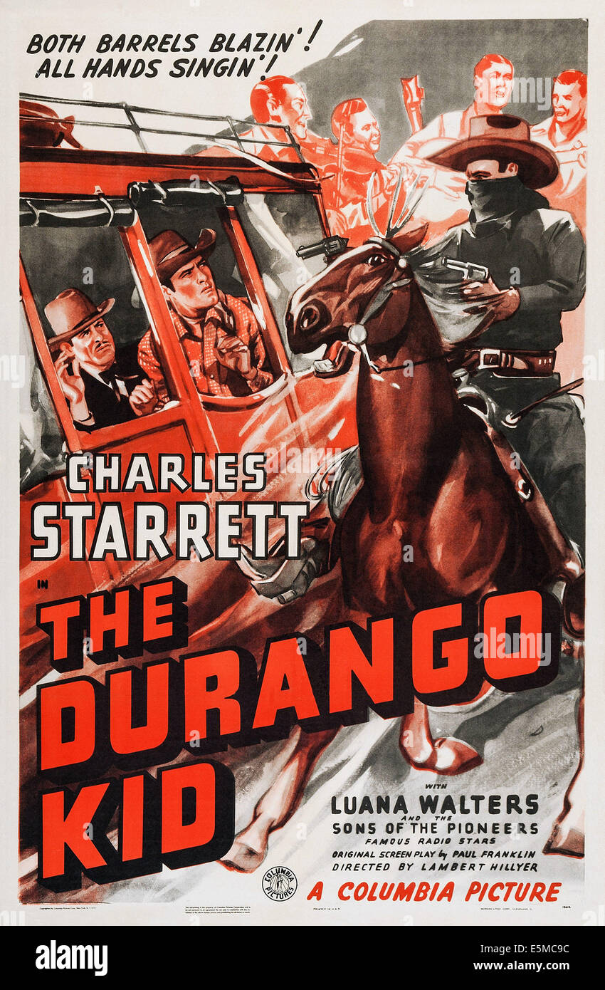 THE DURANGO KID, US poster, Kenneth MacDonald (left), Charles Starrett ...