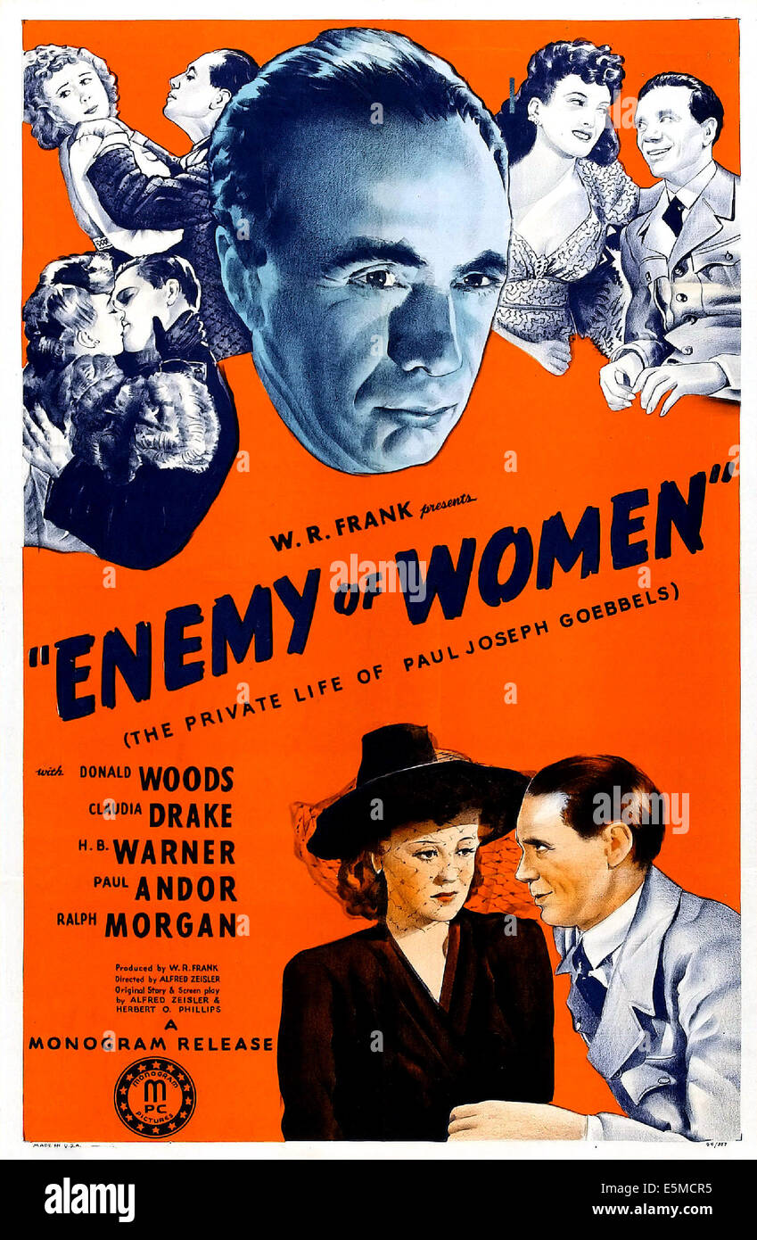 ENEMY OF WOMAN, US poster, bottom from left: Claudia Drake, Donald ...
