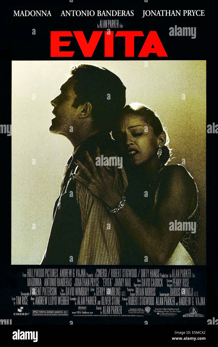 EVITA, from left: Antonio Banderas as Che Guevara, Madonna as Eva Peron ...