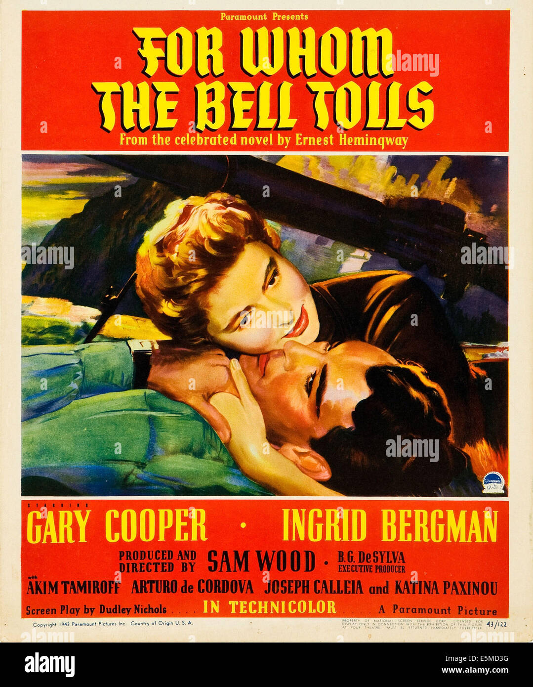 FOR WHOM THE BELL TOLLS, l-r: Ingrid Bergman, Gary Cooper on poster art ...