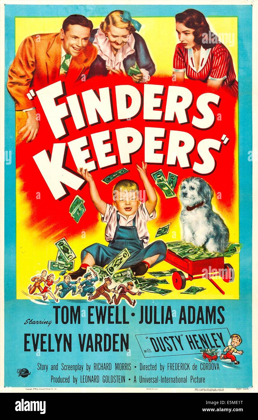 FINDERS KEEPERS, US poster, top from left: Tom Ewell, Evelyn Varden ...