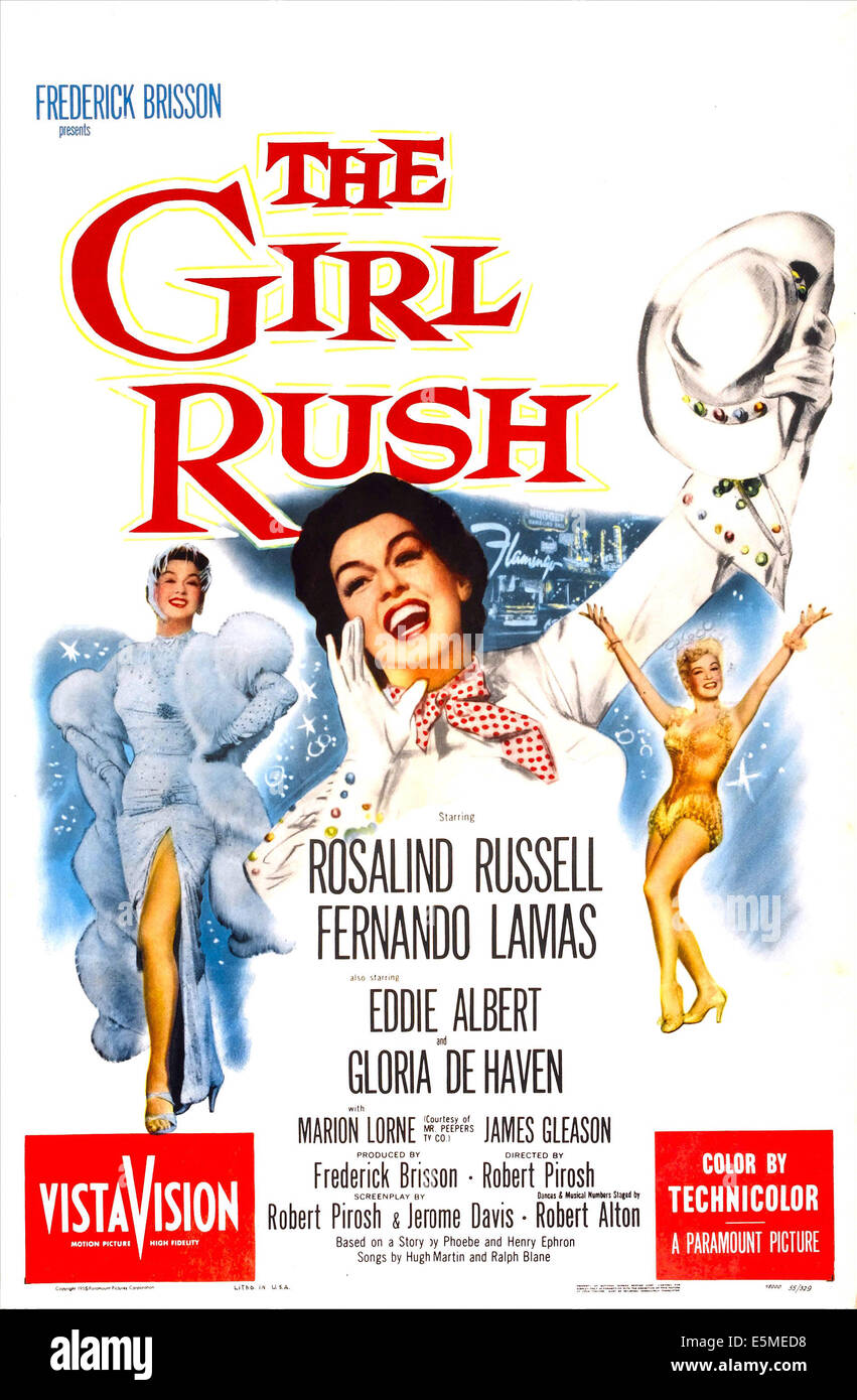 THE GIRL RUSH, US poster, Rosalind Russell (left and center), Gloria ...