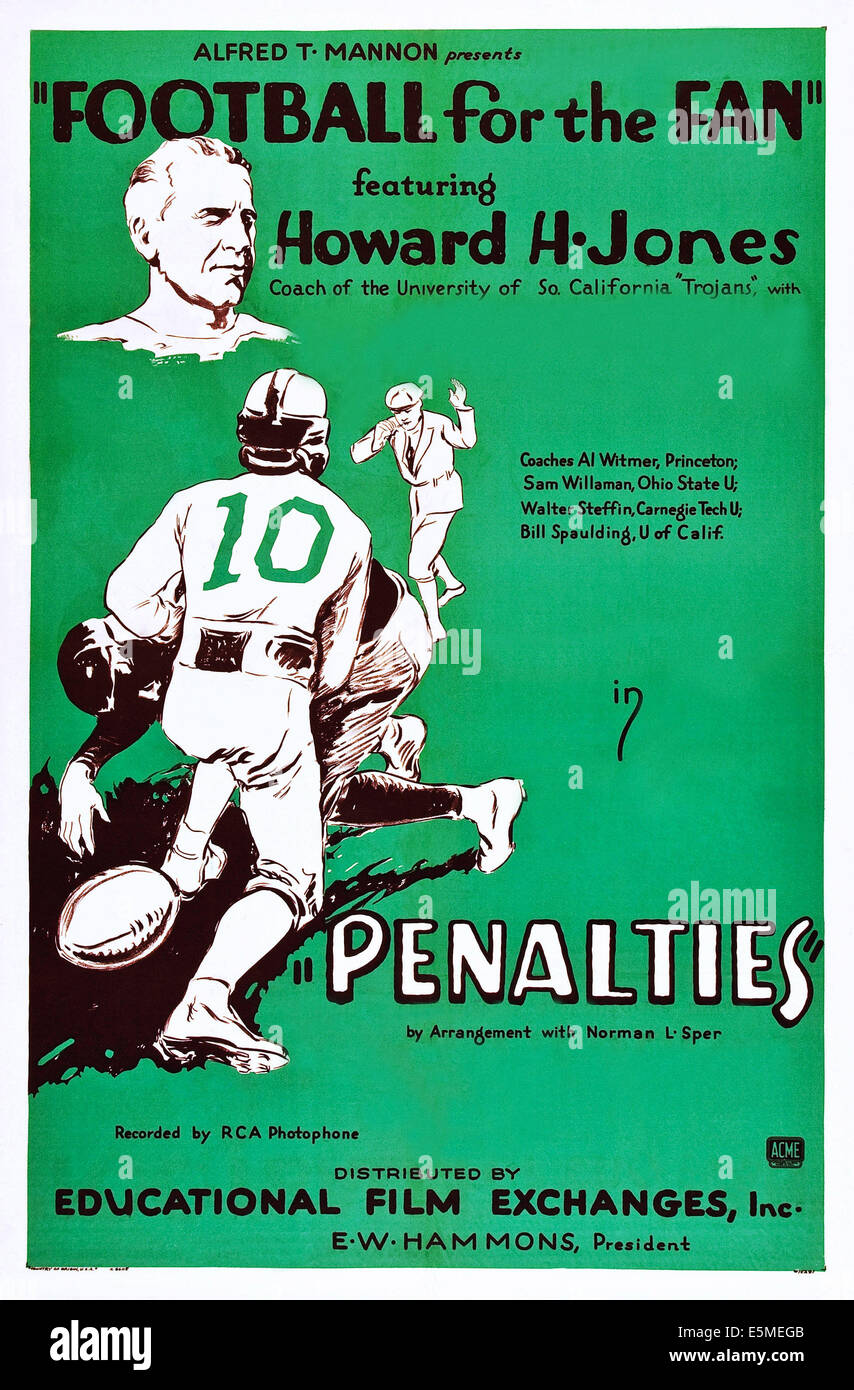 FOOTBALL FOR THE FAN, top: Howard H. Jones on poster art, 1932 Stock ...