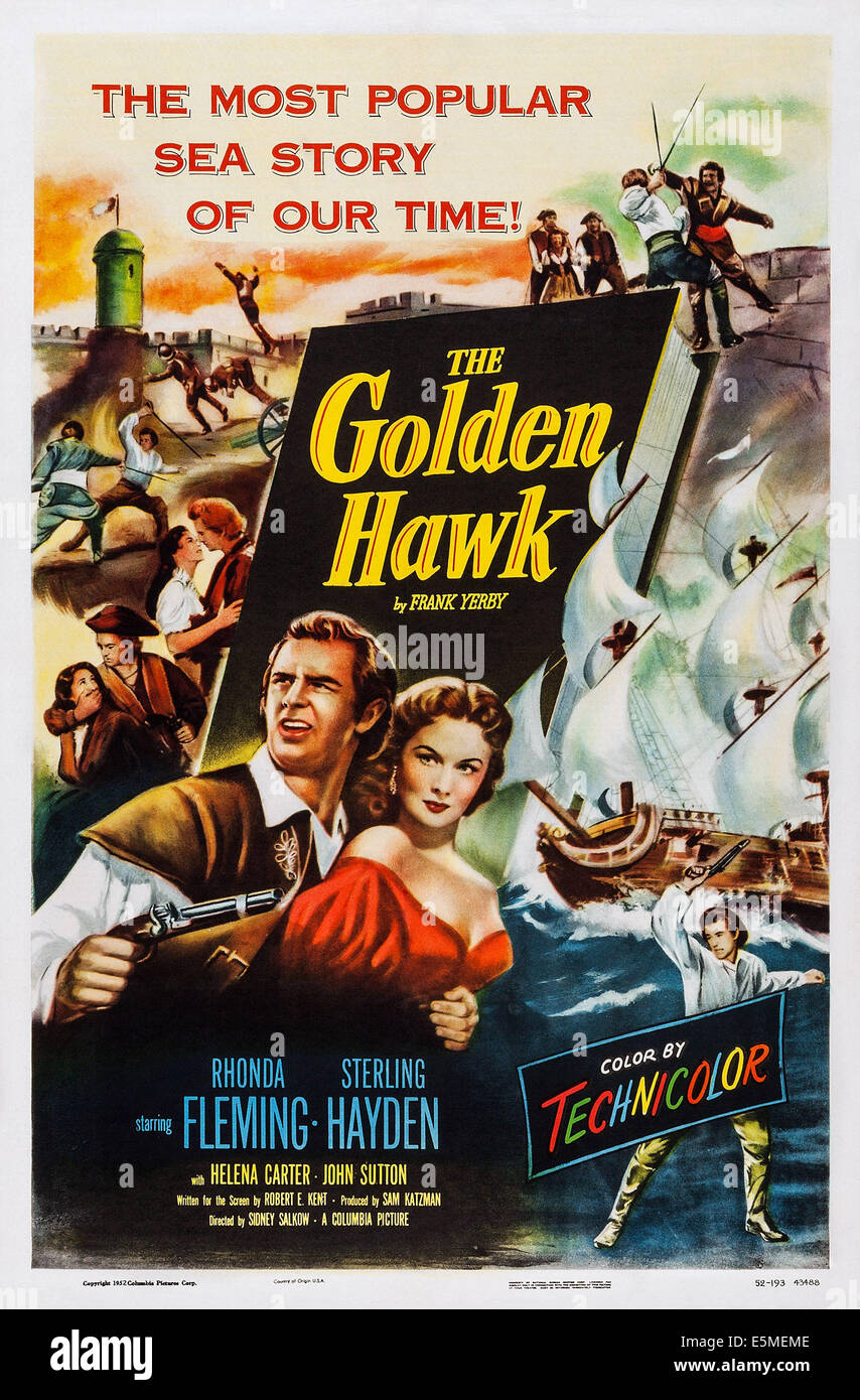 THE GOLDEN HAWK, US poster, from left: Sterling Hayden, Rhonda Fleming ...