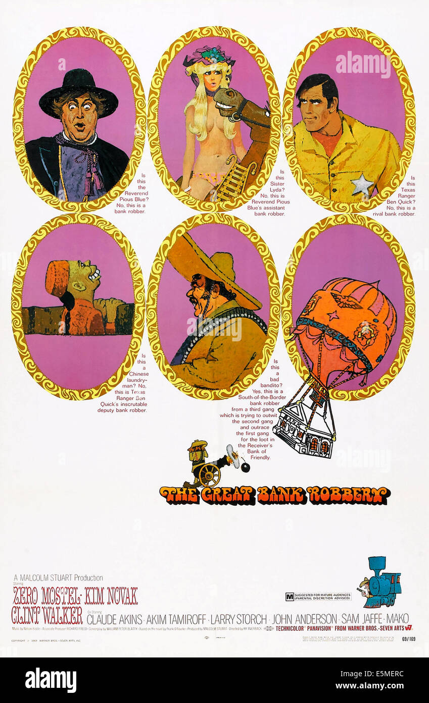 THE GREAT BANK ROBBERY, US poster, top from left: Zero Mostel, Kim ...