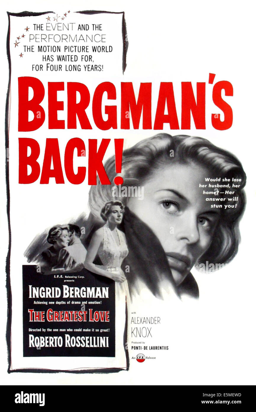 THE GREATEST LOVE (aka EUROPA '51), Ingrid Bergman, 1952 Stock Photo ...