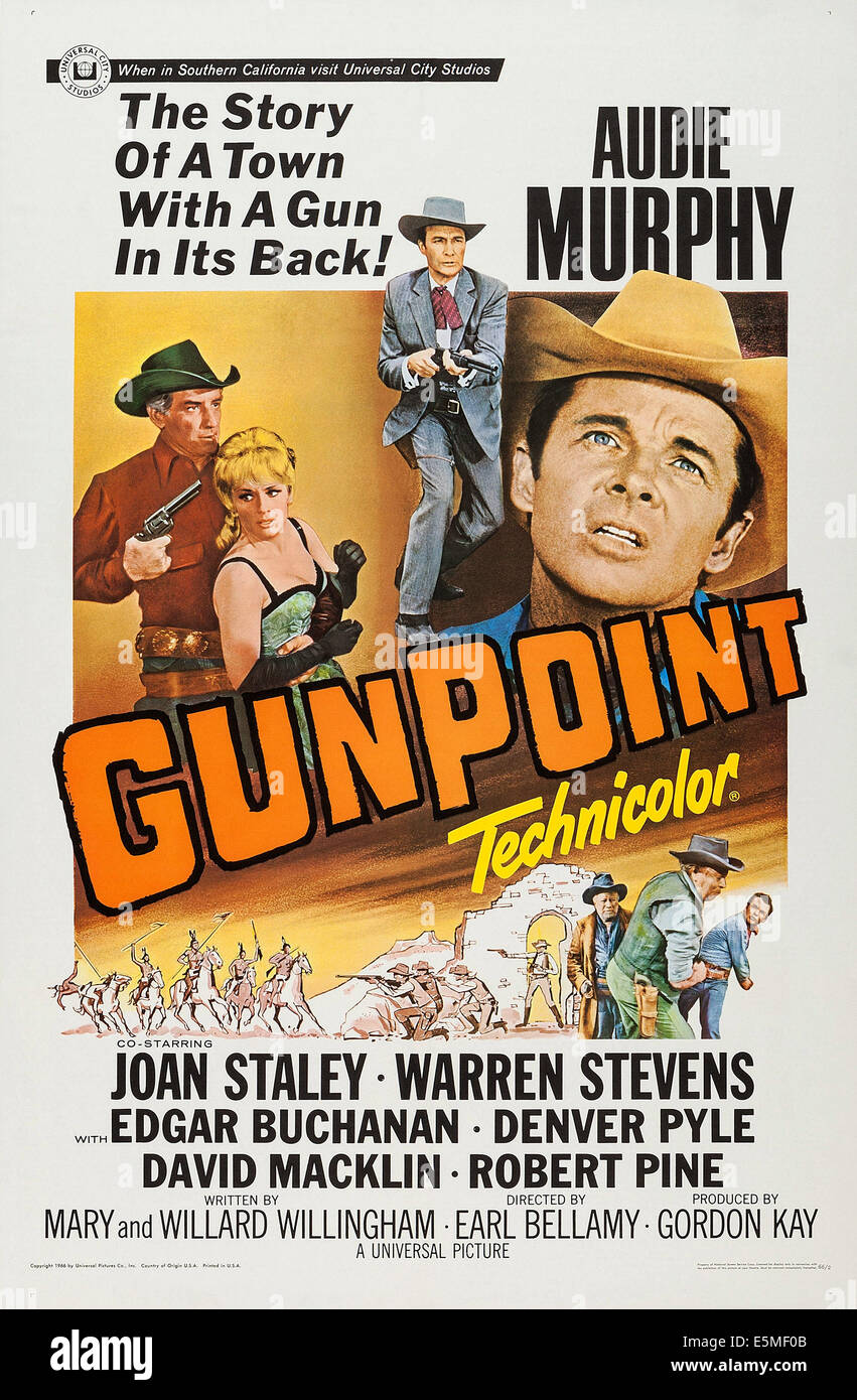 GUNPOINT, l-r: Audie Murphy, Joan Staley on poster art, 1966 Stock ...
