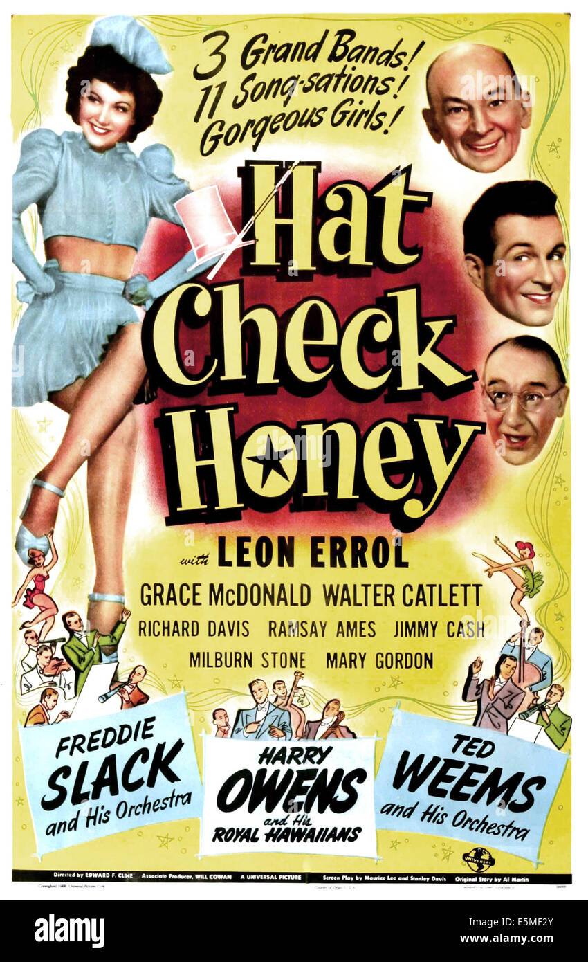 HAT CHECK HONEY, US poster, Grace McDonald (left), right from top: Leon ...