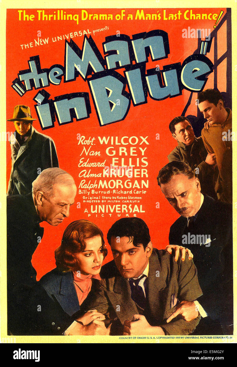 MAN IN BLUE, bottom from left: Edward Ellis, Nan Grey, Robert Wilcox ...