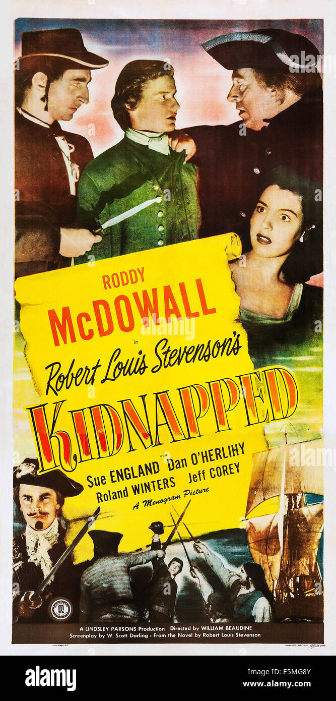 KIDNAPPED, US poster art, Roddy McDowall, (top center), Sue England ...