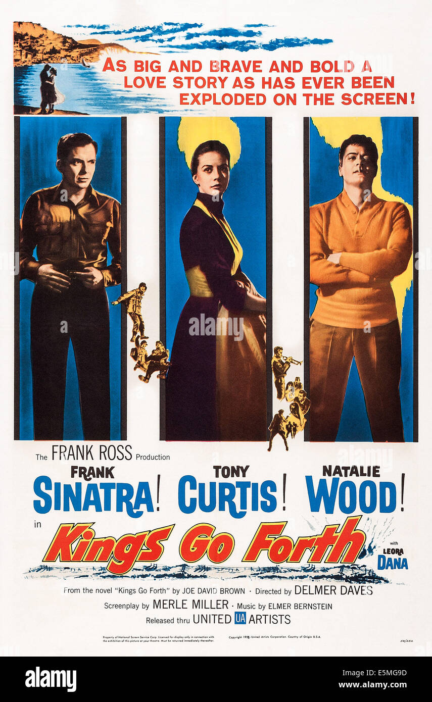 KINGS GO FORTH, l-r: Frank Sinatra, Natalie Wood, Tony Curtis on poster ...