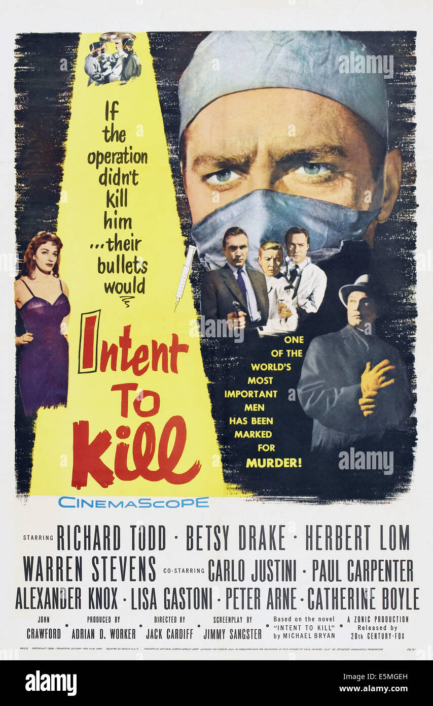 INTENT TO KILL, US poster art, left: Lisa Gastoni; right: Warren ...