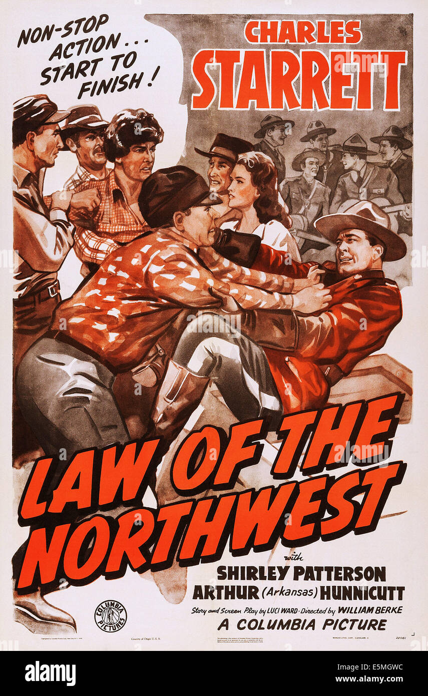 LAW OF THE NORTHWEST, US poster art, Charles Starrett, (right), 1943 ...