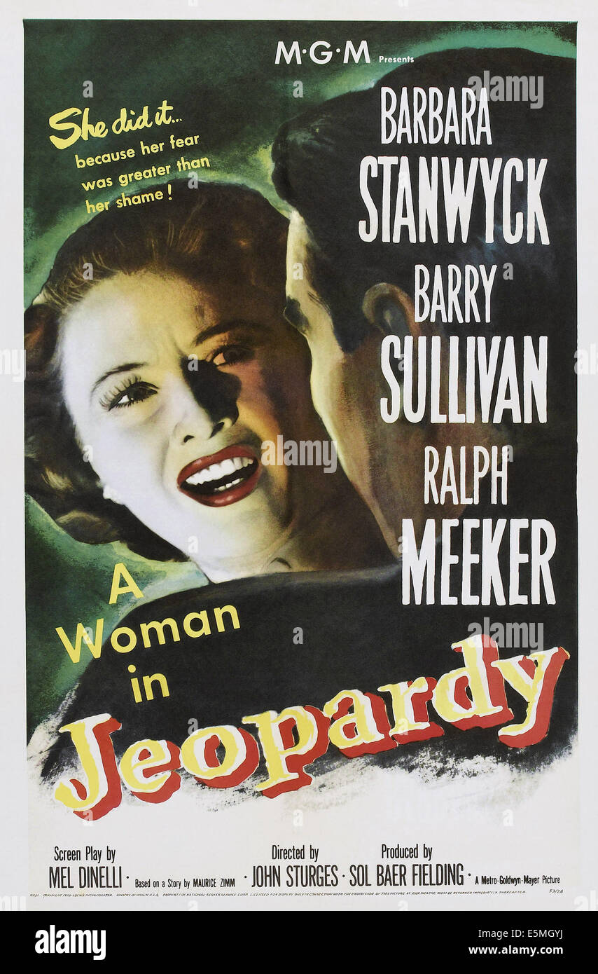 JEOPARDY, US poster art, Barbara Stanwyck, 1953 Stock Photo - Alamy