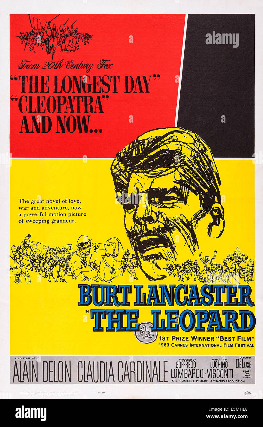THE LEOPARD, (aka IL GATTOPARDO), US poster art, Burt Lancaster, 1963 ...