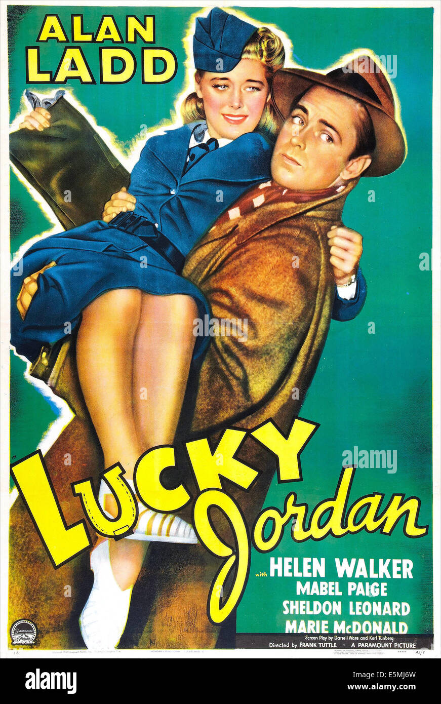 LUCKY JORDAN, US poster, from left: Helen Walker, Alan Ladd, 1942 Stock ...