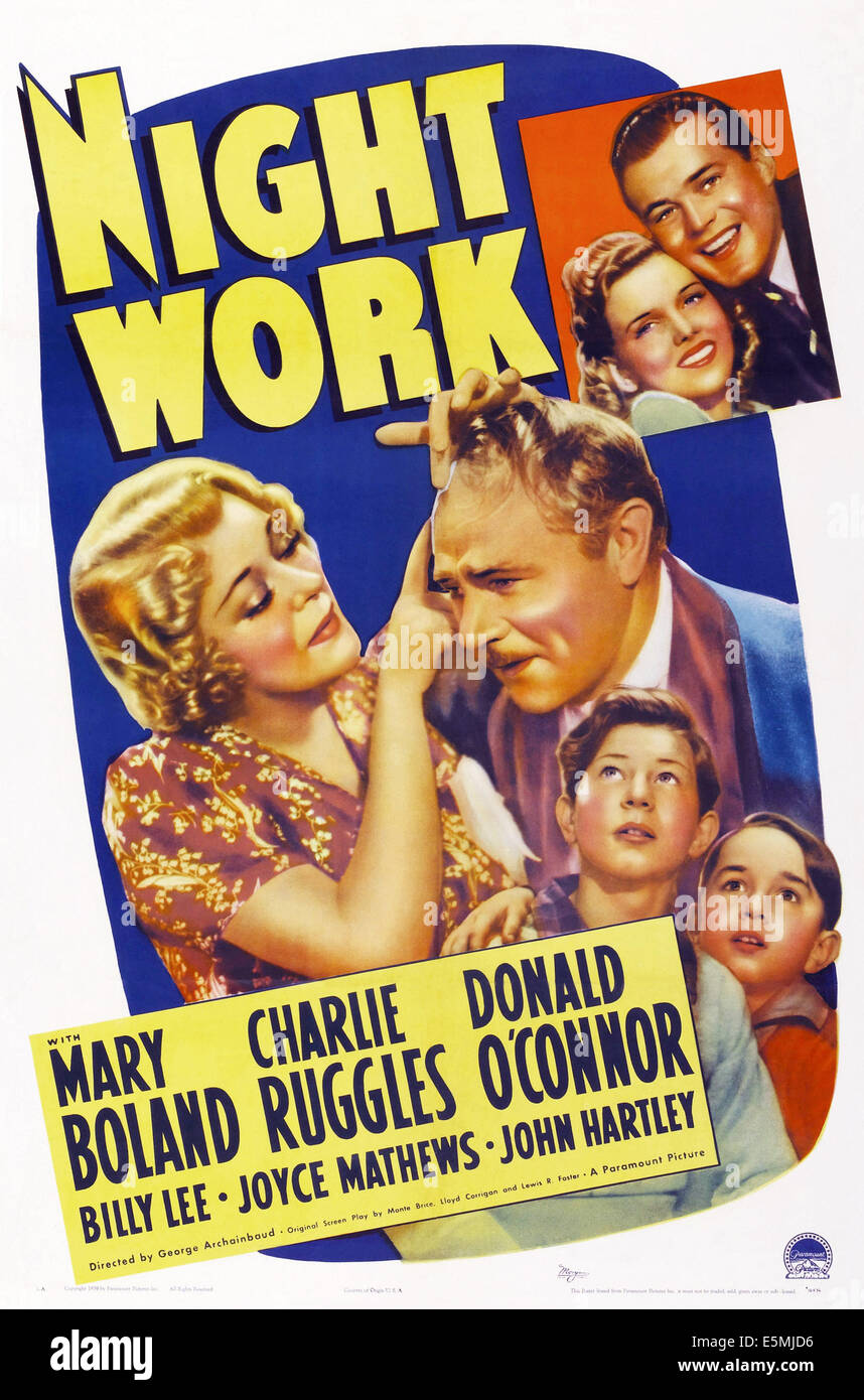 NIGHT WORK, poster art, bottom l-r: Mary Boland, Charlie Ruggles ...