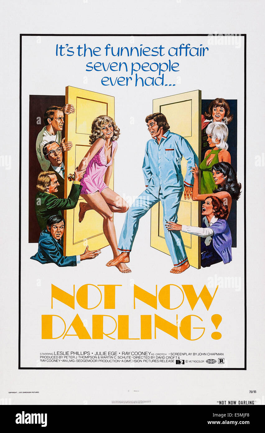 NOT NOW, DARLING, US poster art, right, standing: Derren Nesbitt ...