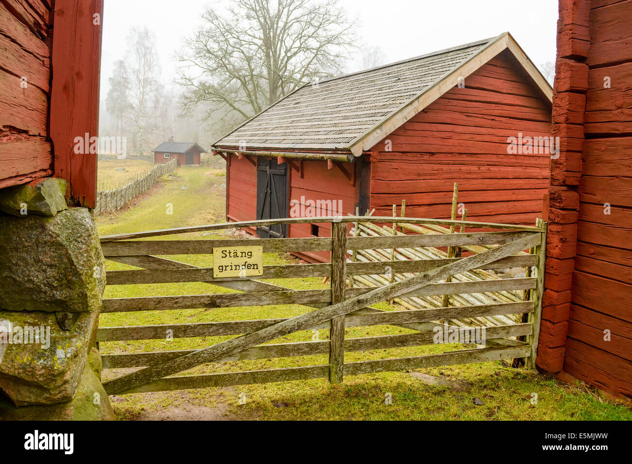 Farm environment in Sweden from around the years 1700 to 1800. Barn and ...
