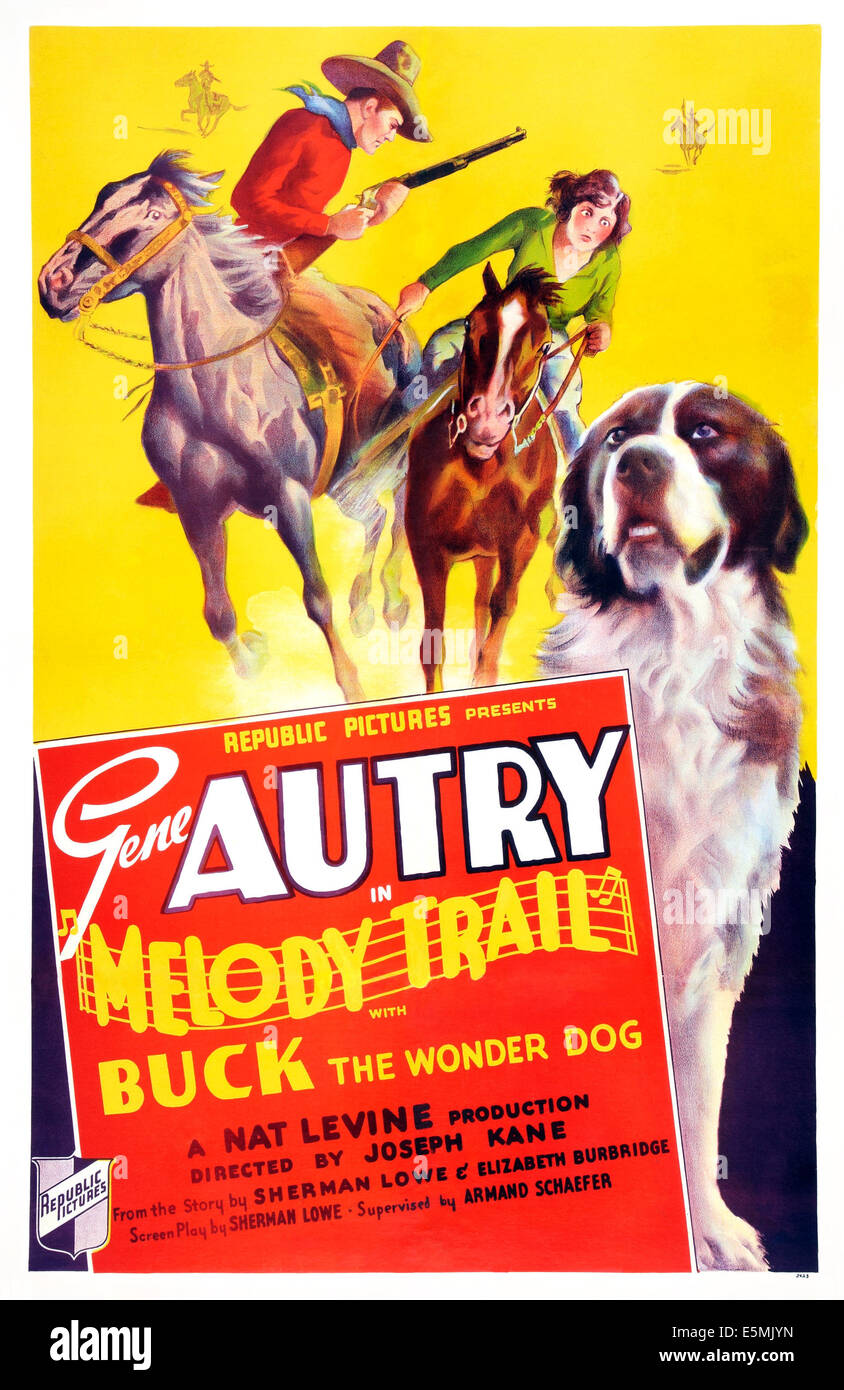 MELODY TRAIL, US poster, from left: Gene Autry, Ann rutherford, Buck ... MELODY TRAIL, US poster, from left: Gene Autry, Ann rutherford, Buck ...