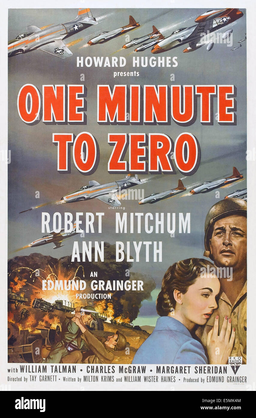 ONE MINUTE TO ZERO, US poster, from left: Ann Blyth, Robert Mitchum ...