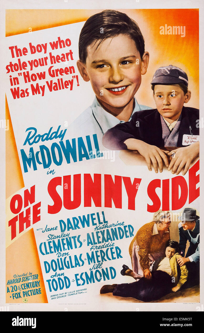 ON THE SUNNY SIDE, US poster art, top: Roddy McDowall; bottom: Jane ...