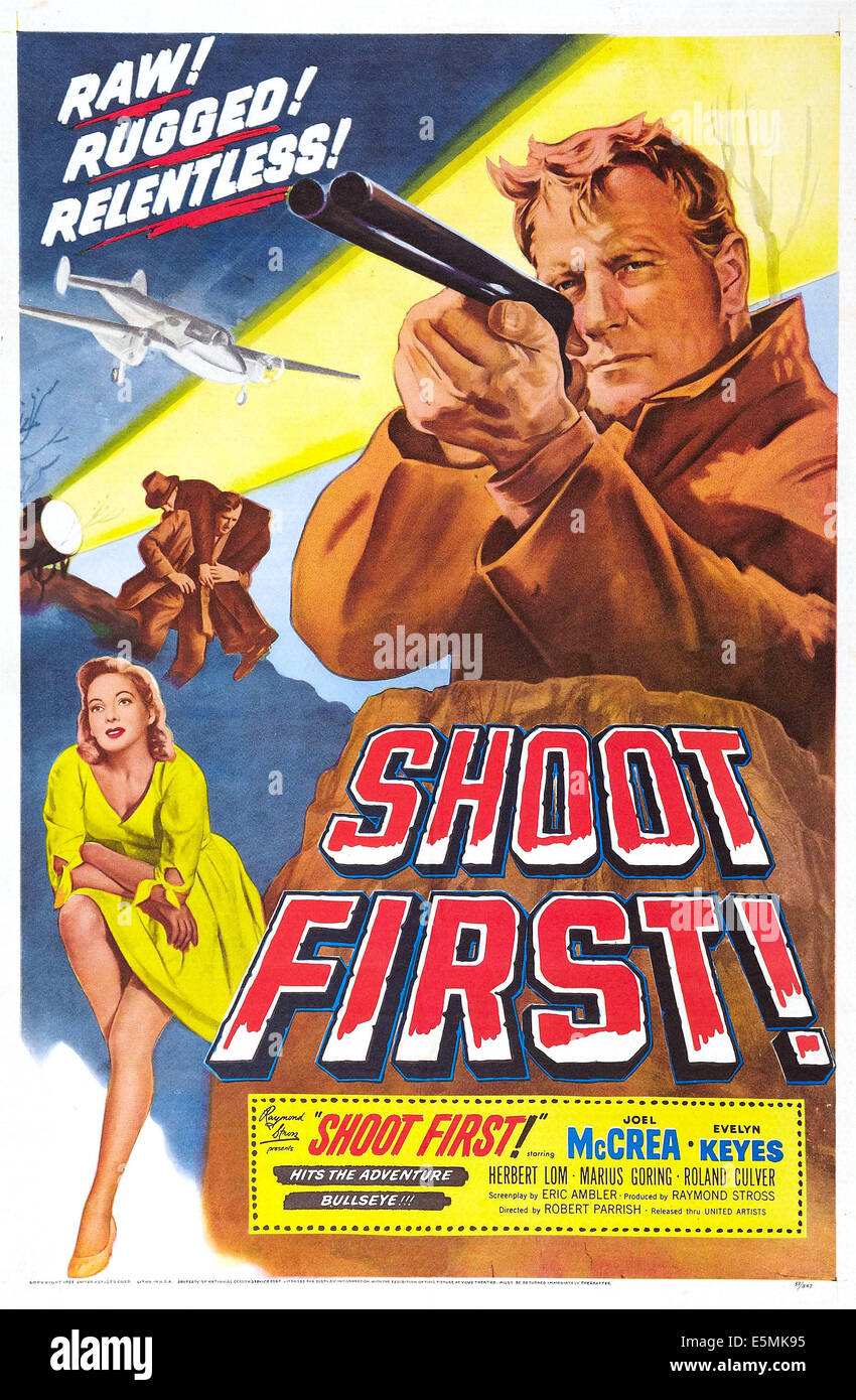 ROUGH SHOOT, (aka SHOOT FIRST ), US poster art, Joel McCrea 1953 Stock ...