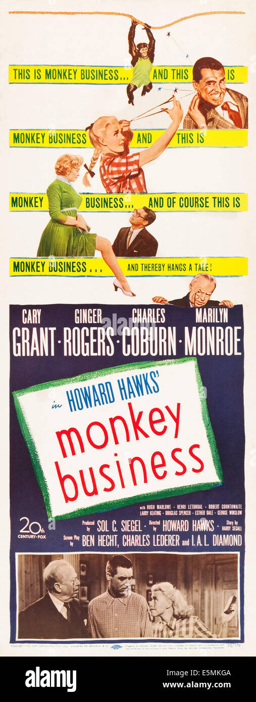 MONKEY BUSINESS, US poster art, from top: Cary Grant, Ginger Rogers ...