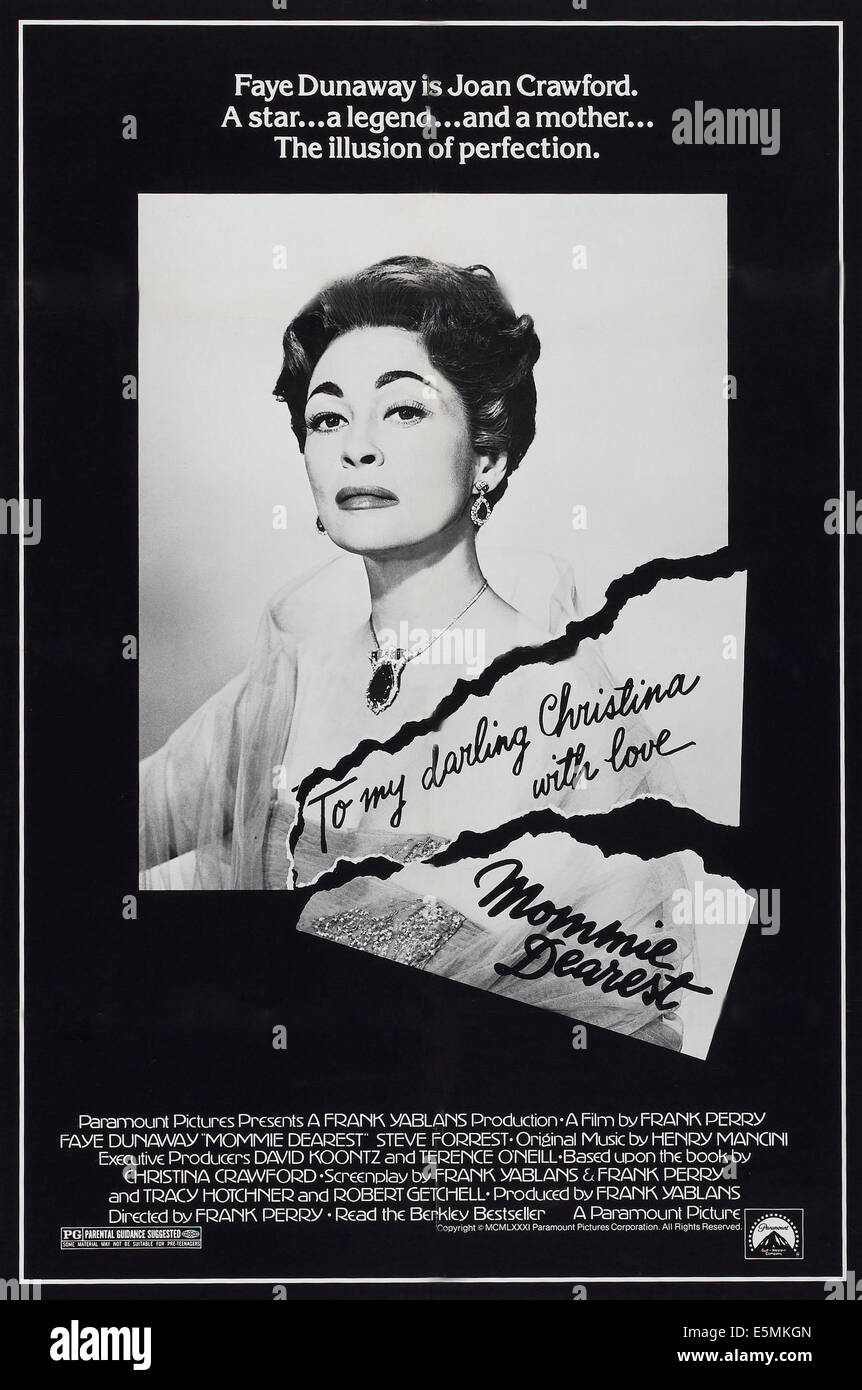 Mommie Dearest Faye Dunaway As Joan Crawford On Poster Art 1981