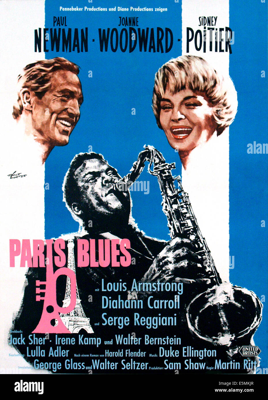 PARIS BLUES, from left, Paul Newman, Sidney Poitier, Joanne Woodward ...