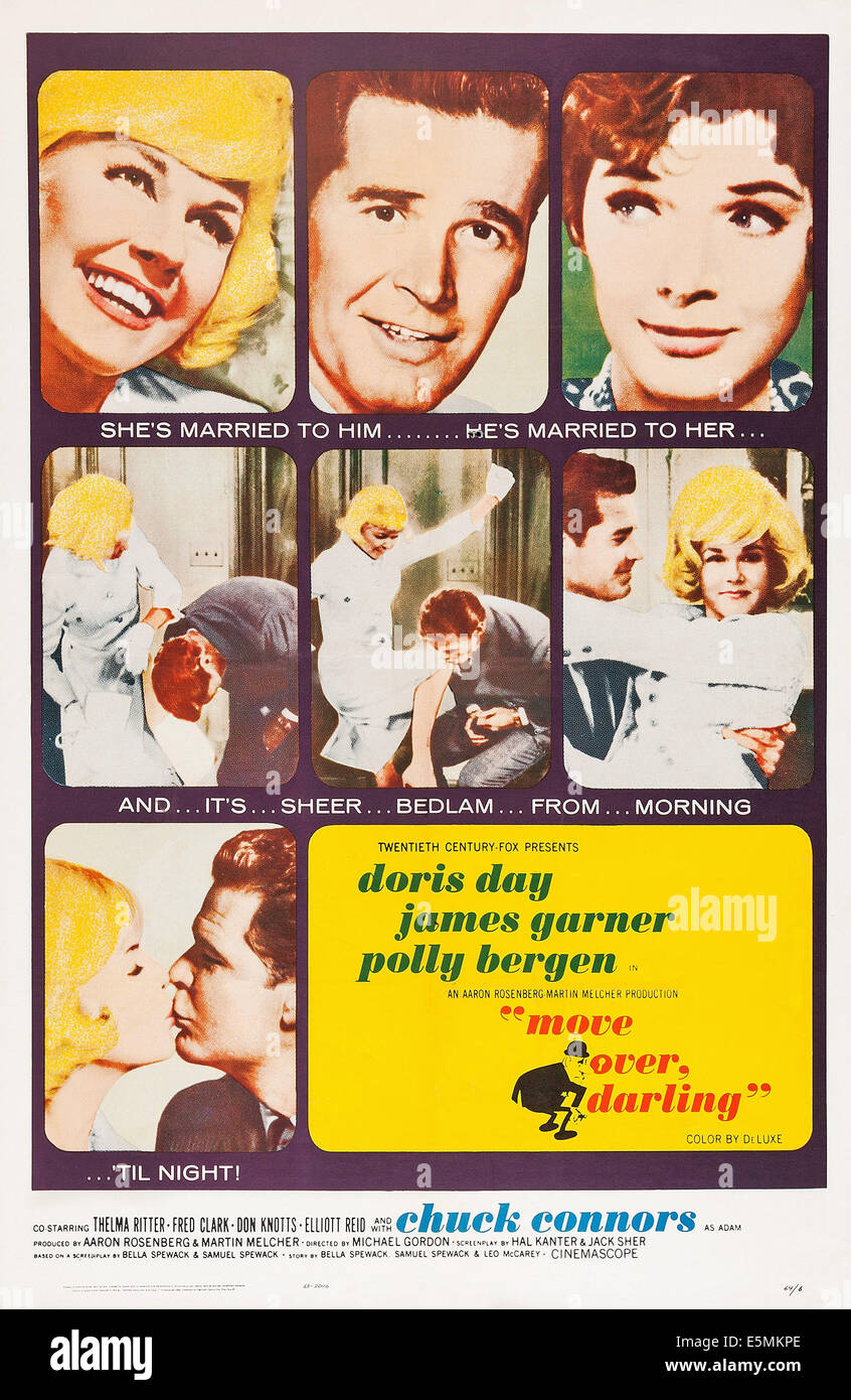 MOVE OVER, DARLING, US poster art, top, from left: Doris Day, James ...