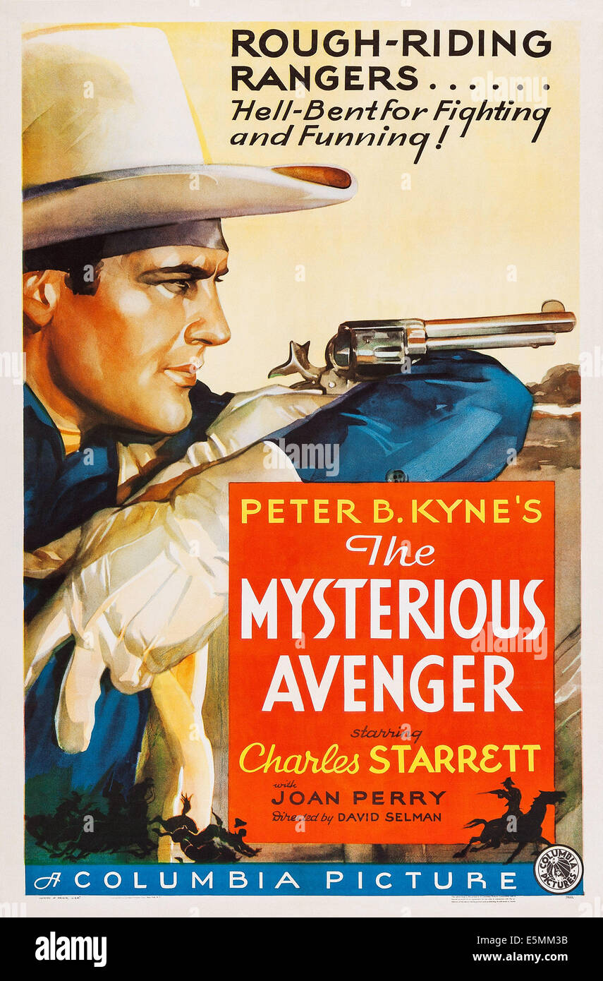 THE MYSTERIOUS AVENGER, US poster, Charles Starrett, 1936 Stock Photo ...