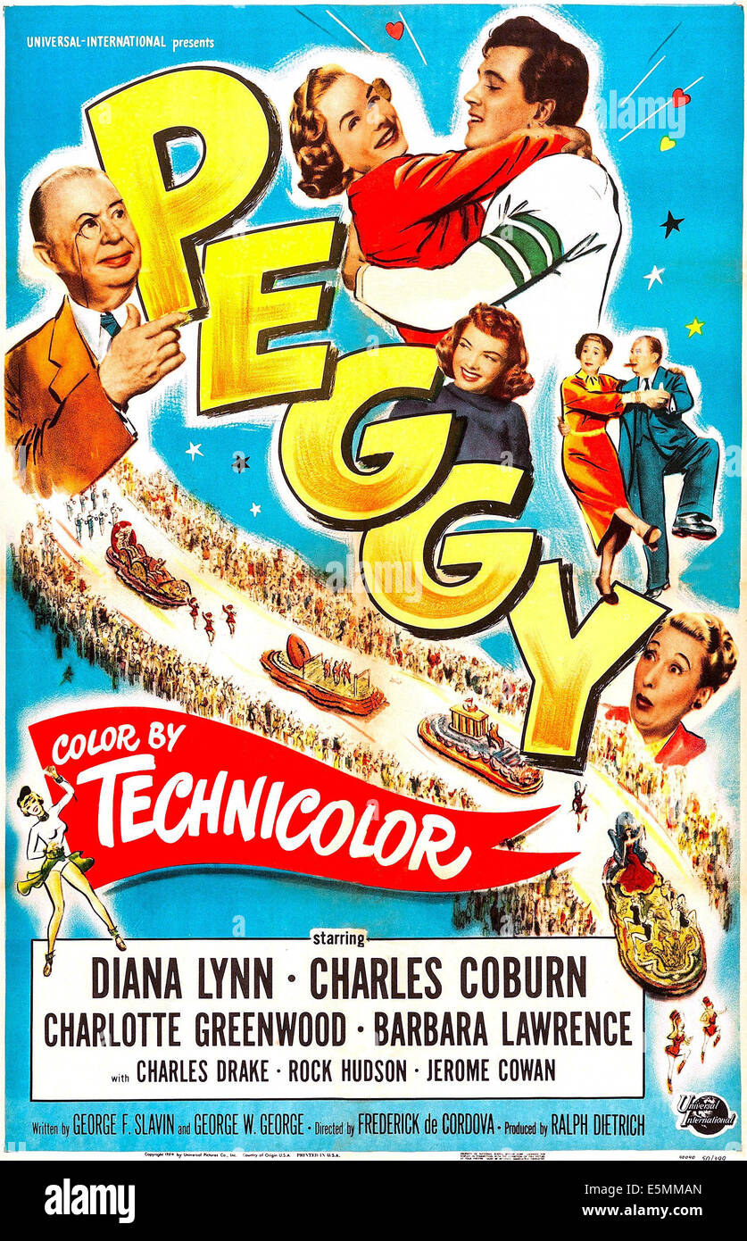 PEGGY, US poster art, from left: Charles Coburn, Diana Lynn, Rock ...
