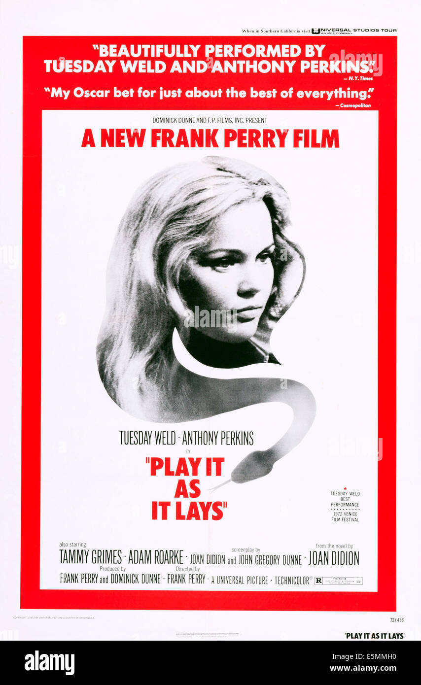 PLAY IT AS IT LAYS, US poster, Tuesday Weld, 1972 Stock Photo - Alamy