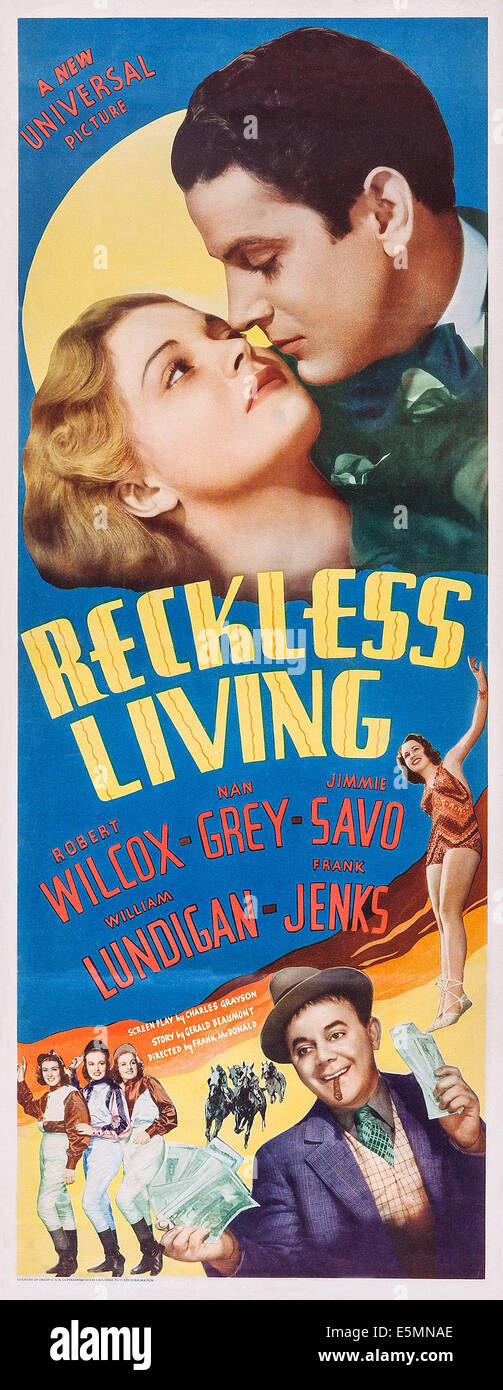 RECKLESS LIVING, US poster, top from left: Nan Grey, Robert Wilcox ...