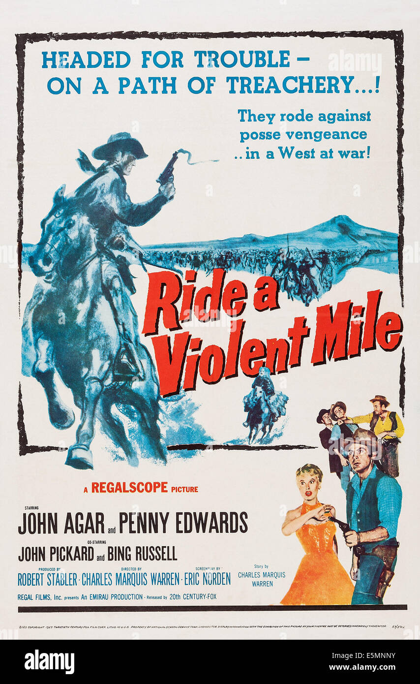 RIDE A VIOLENT MILE, US poster art, bottom right: Penny Edwards, John ...