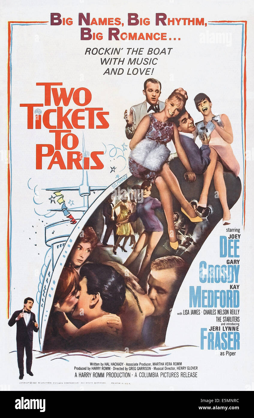 TWO TICKETS TO PARIS, US poster, top from left: Gary Crosby, Jeri Lynn ...