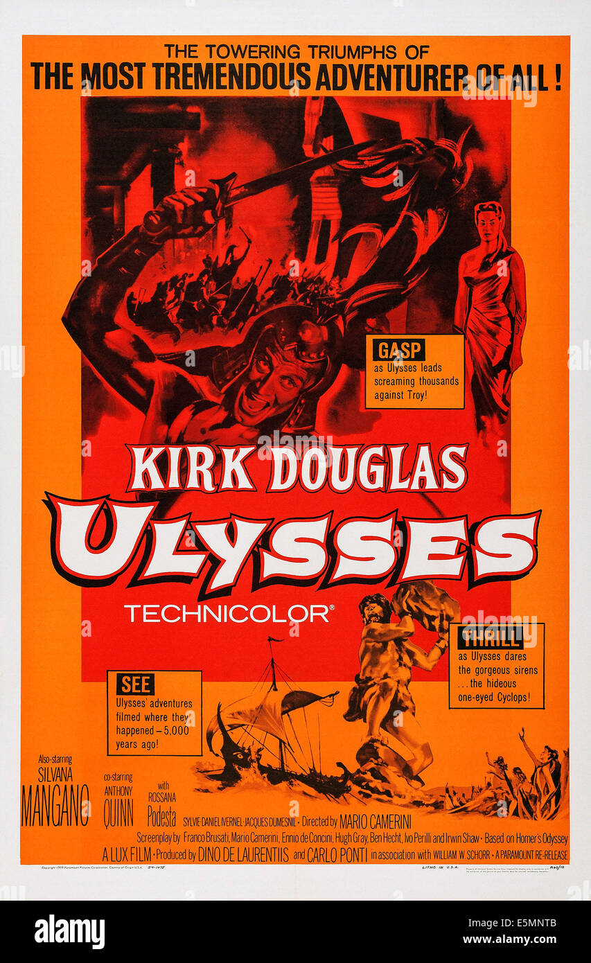 ULYSSES, Kirk Douglas on poster art, 1954 Stock Photo - Alamy